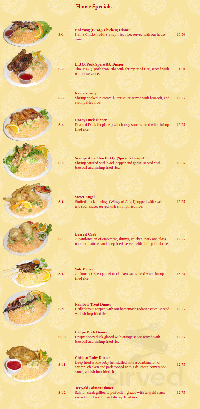Menu - Carson CA's Thai Original BBQ | Sirved