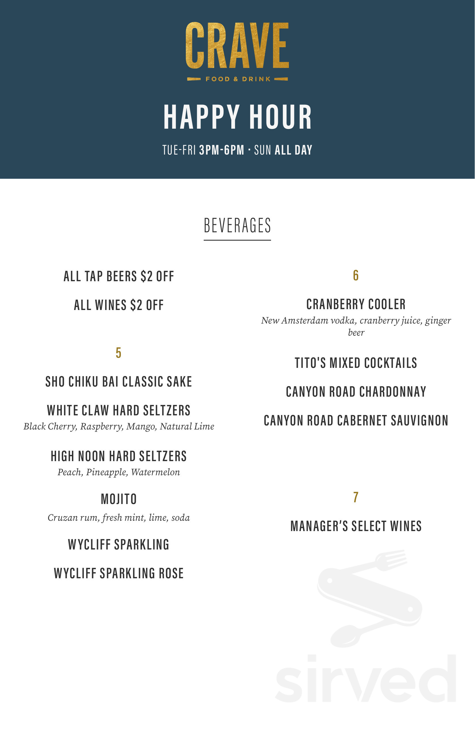 CRAVE American Kitchen & Sushi Bar (West Acres - Fargo) menu in Fargo ...