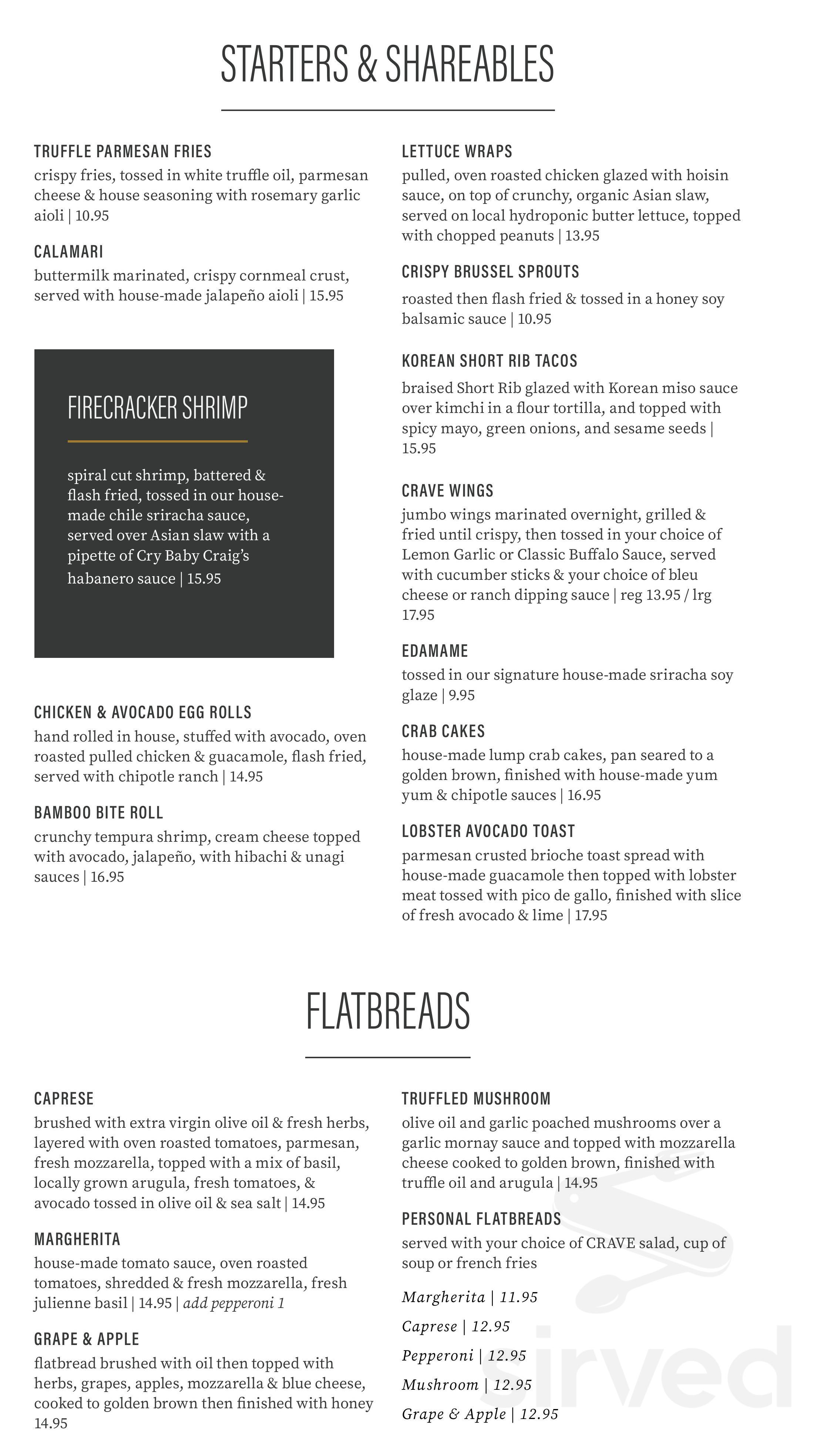 Menu - Fargo ND's CRAVE American Kitchen & Sushi Bar (West Acres ...