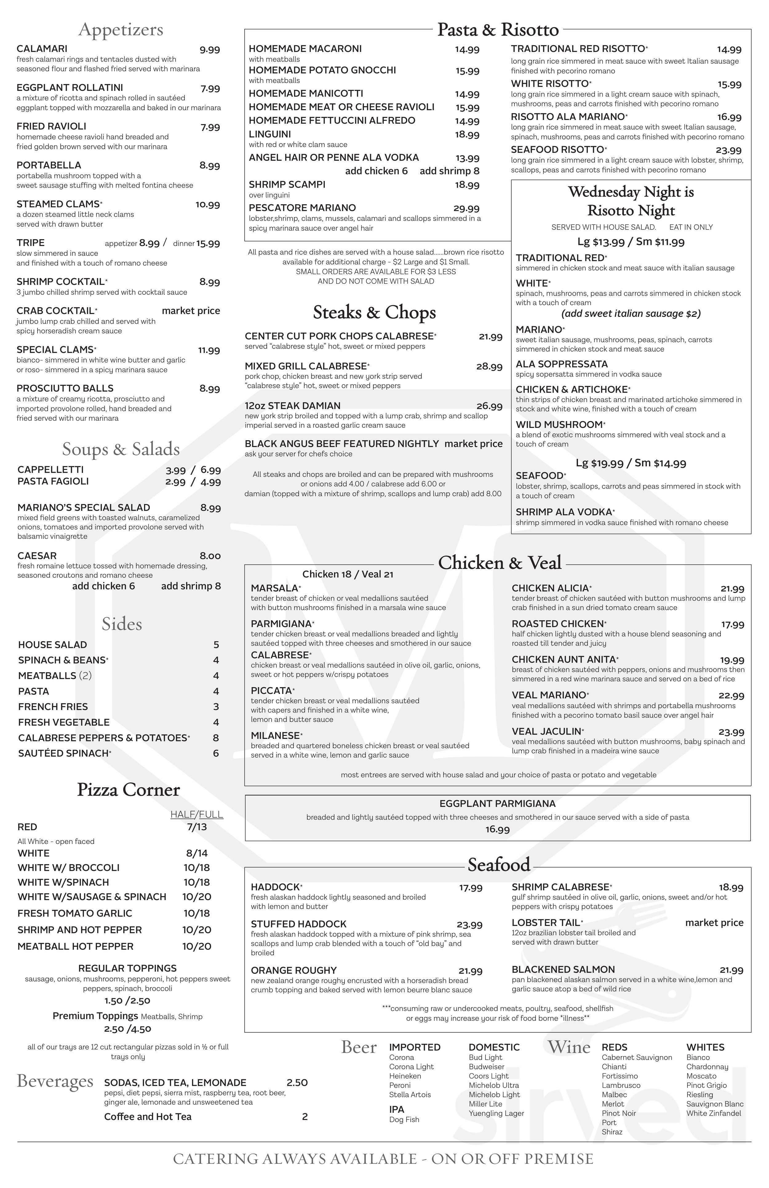 Menu for Mariano's Cucina and Provisions in Jessup, PA | Sirved
