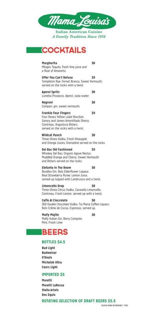 Mama Louisa's Italian Restaurant & Catering menu in Tucson, Arizona, USA