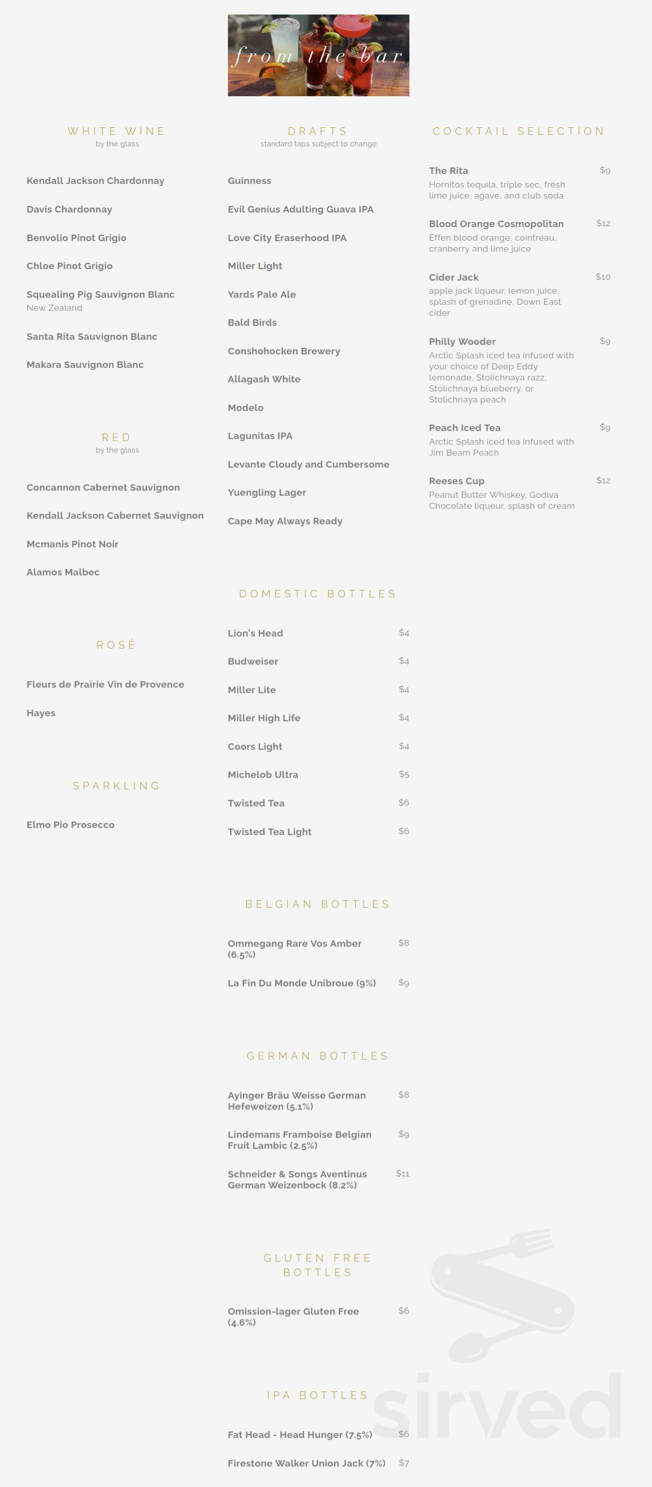 The Rook Manayunk menu in Philadelphia, Pennsylvania, USA