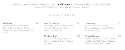 The Rook Manayunk menu in Philadelphia, Pennsylvania, USA