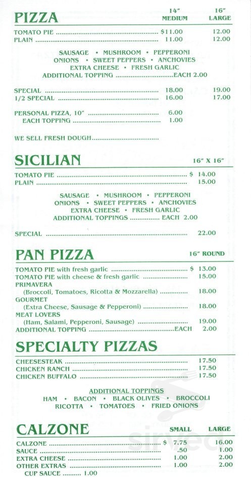 Penndel Pizza menu in Penndel, Pennsylvania, USA