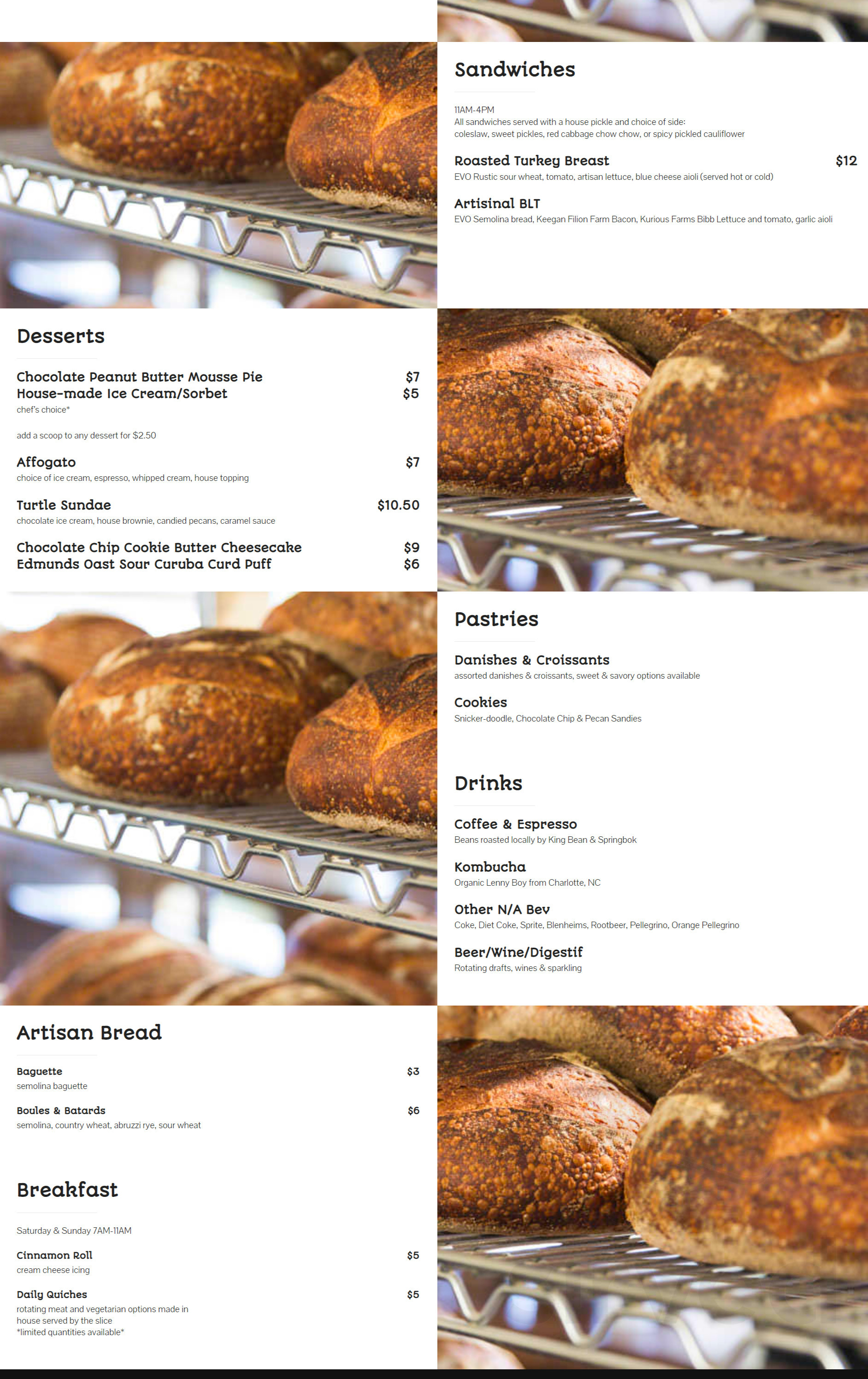 EVO Craft Bakery menu in North Charleston, South Carolina, USA