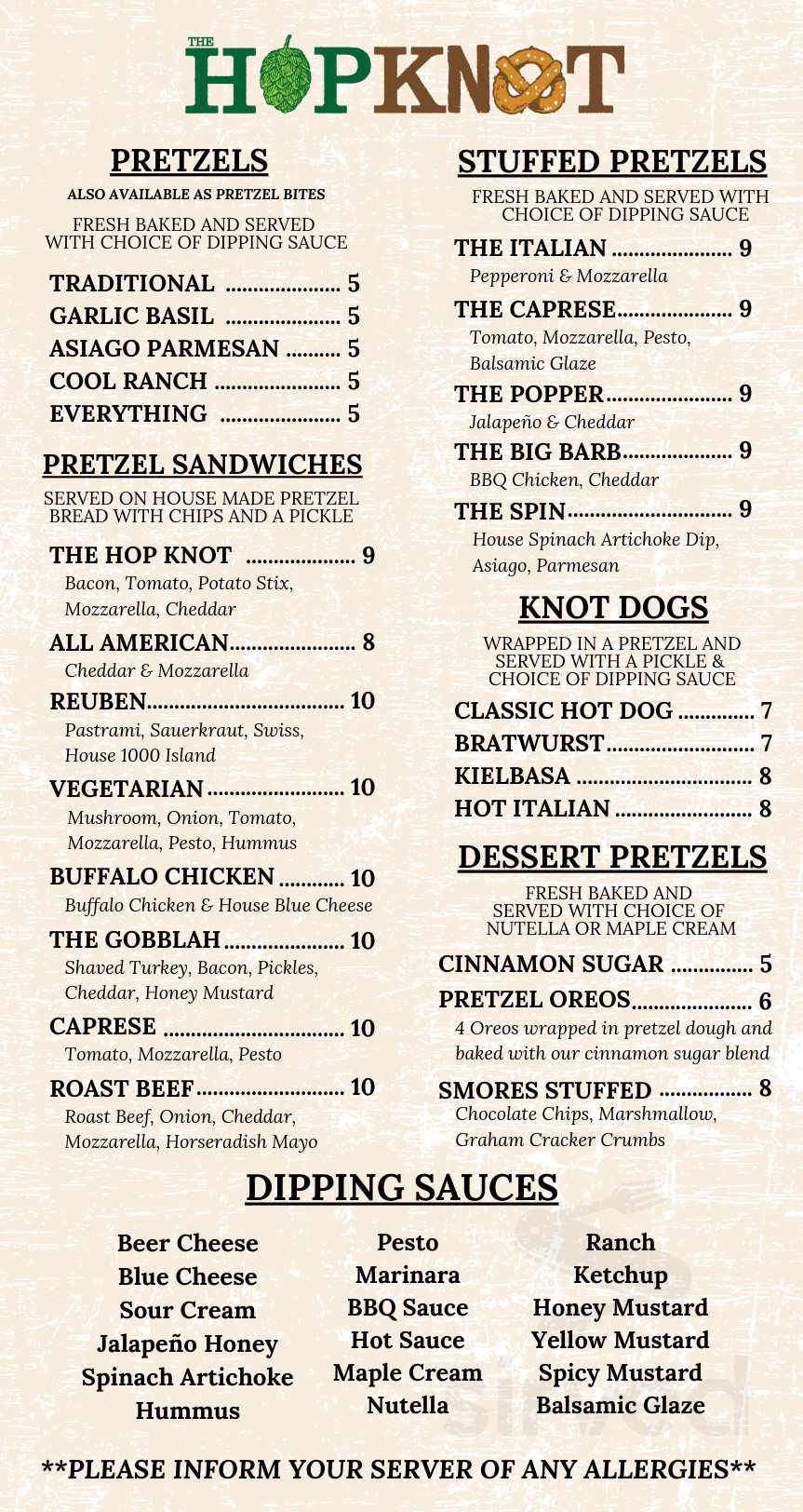 The Hop Knot menu in Manchester, New Hampshire, USA