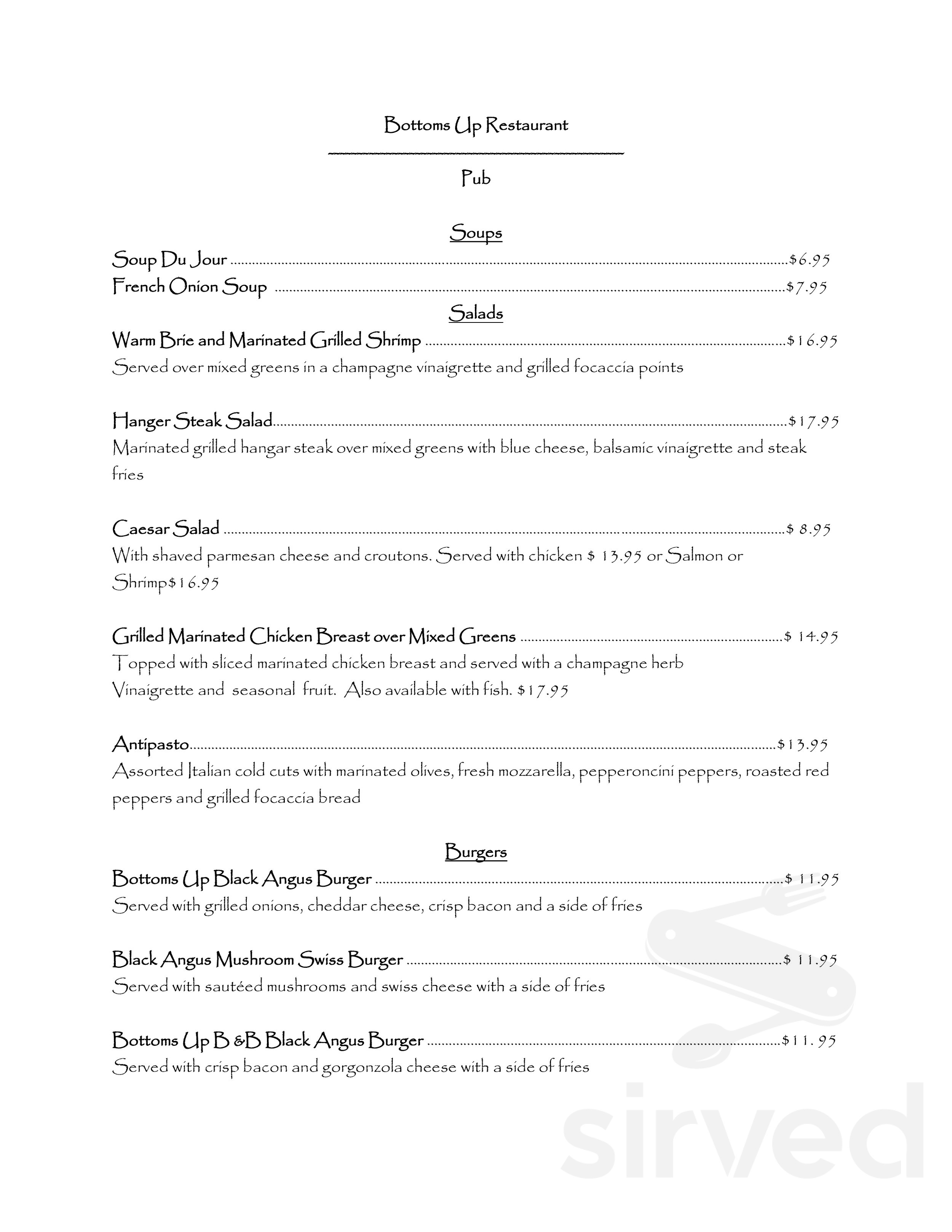 Menu for Bottoms Up Restaurant and Pub in Slate Hill, NY | Sirved