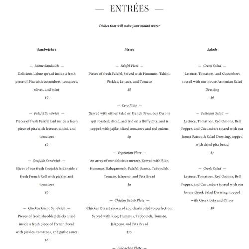 Raffi's Catering and Banquet menu in Pasadena, California, USA