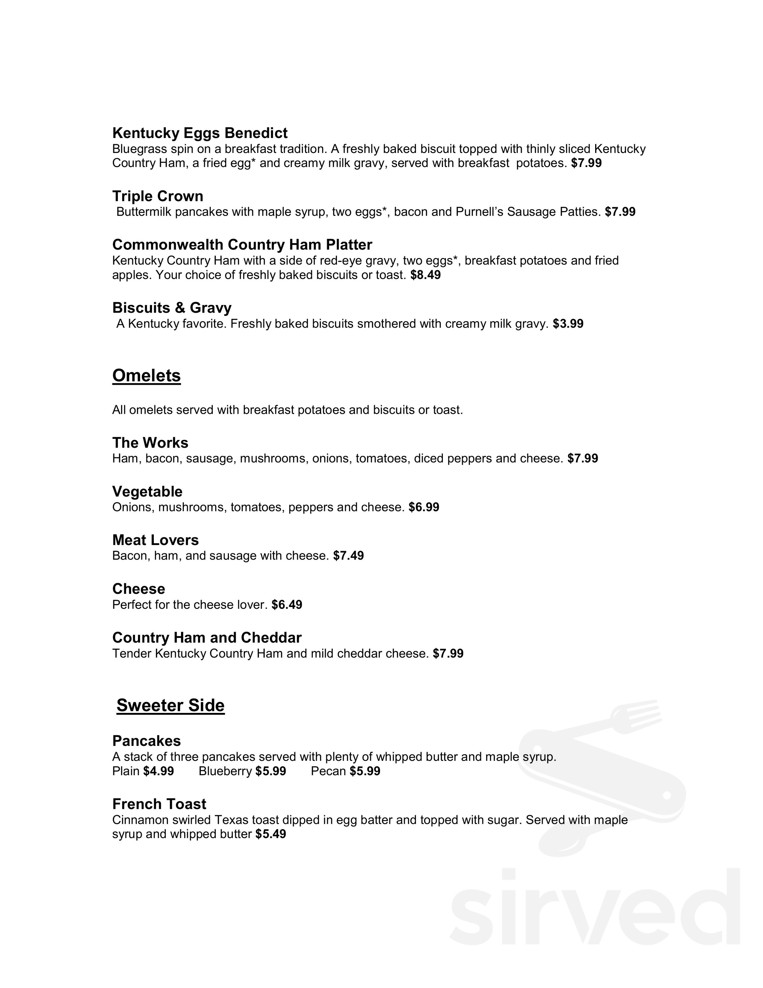 General Butler State Resort Park menu in Carrollton, Kentucky, USA