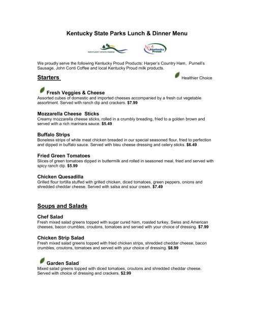 General Butler State Resort Park menu in Carrollton, Kentucky, USA
