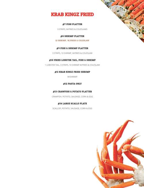 Krab Kingz menu in Los Angeles, California, USA