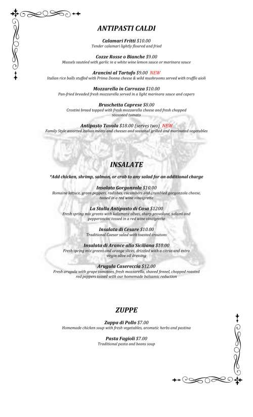 La Stalla menu in Newtown, Pennsylvania, USA