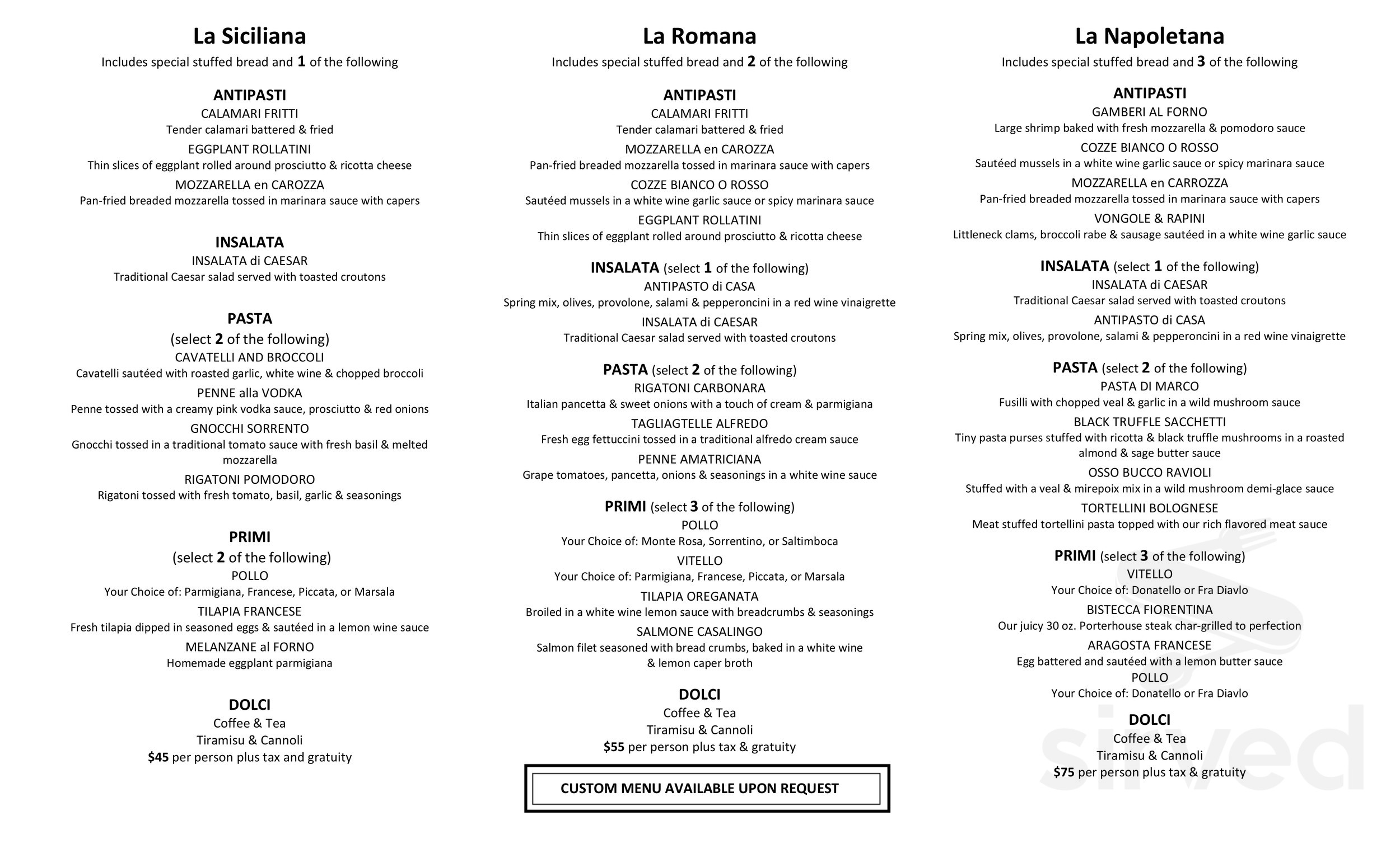 La Stalla menu in Newtown, Pennsylvania, USA