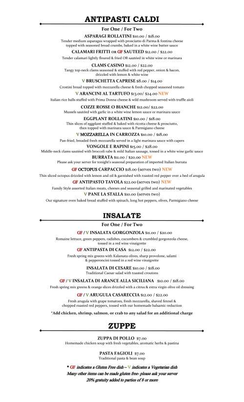 La Stalla menu in Newtown, Pennsylvania, USA