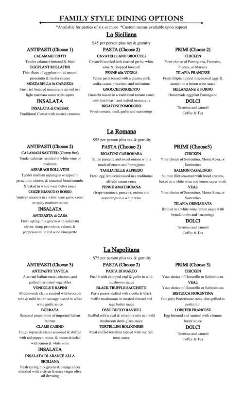 La Stalla menu in Newtown, Pennsylvania, USA