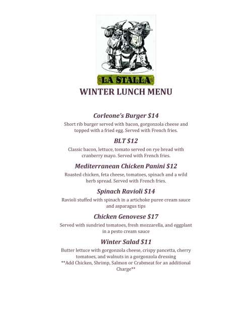 La Stalla menu in Newtown, Pennsylvania, USA