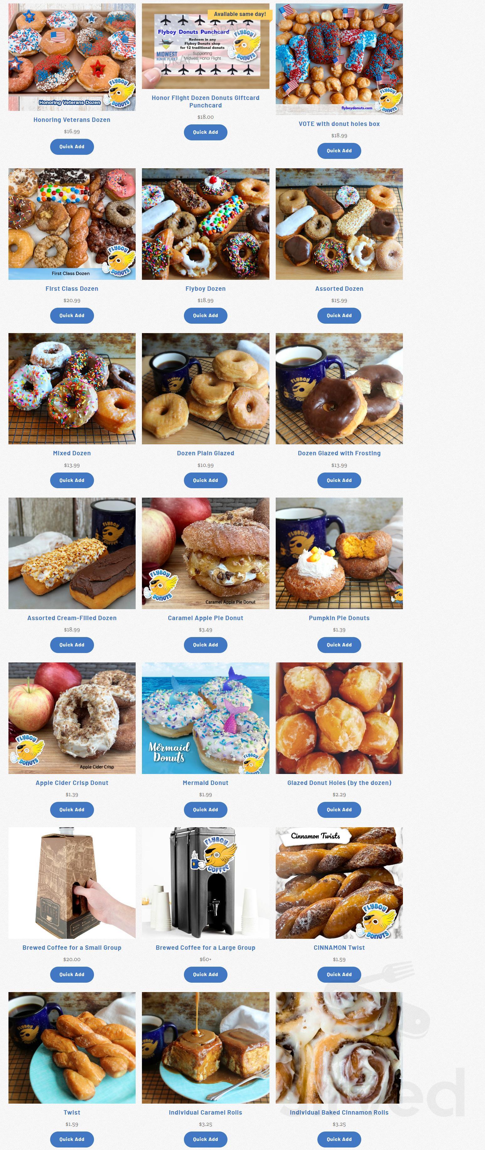Flyboy Donuts menu in Sioux Falls, South Dakota, USA