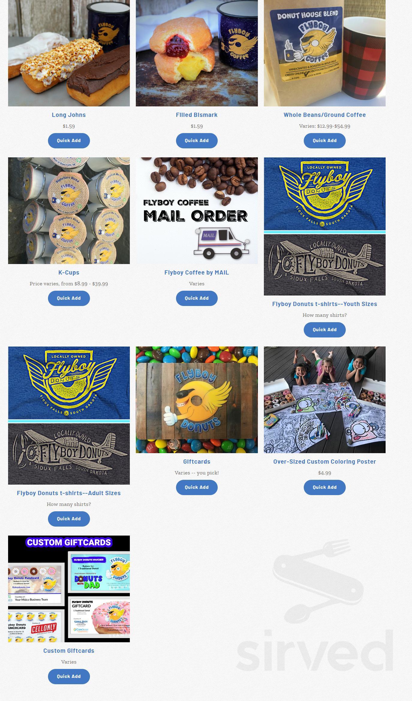 Flyboy Donuts menu in Sioux Falls, South Dakota, USA