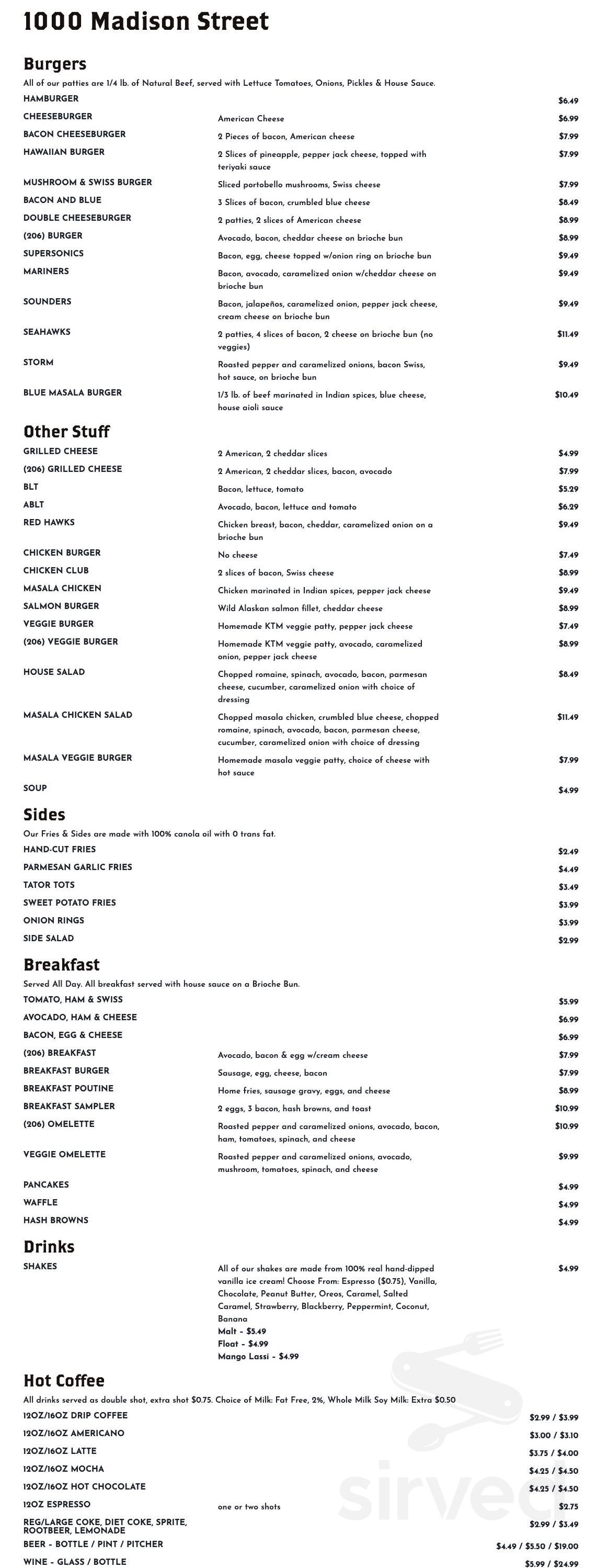206 Burger Company menu in Seattle, Washington, USA