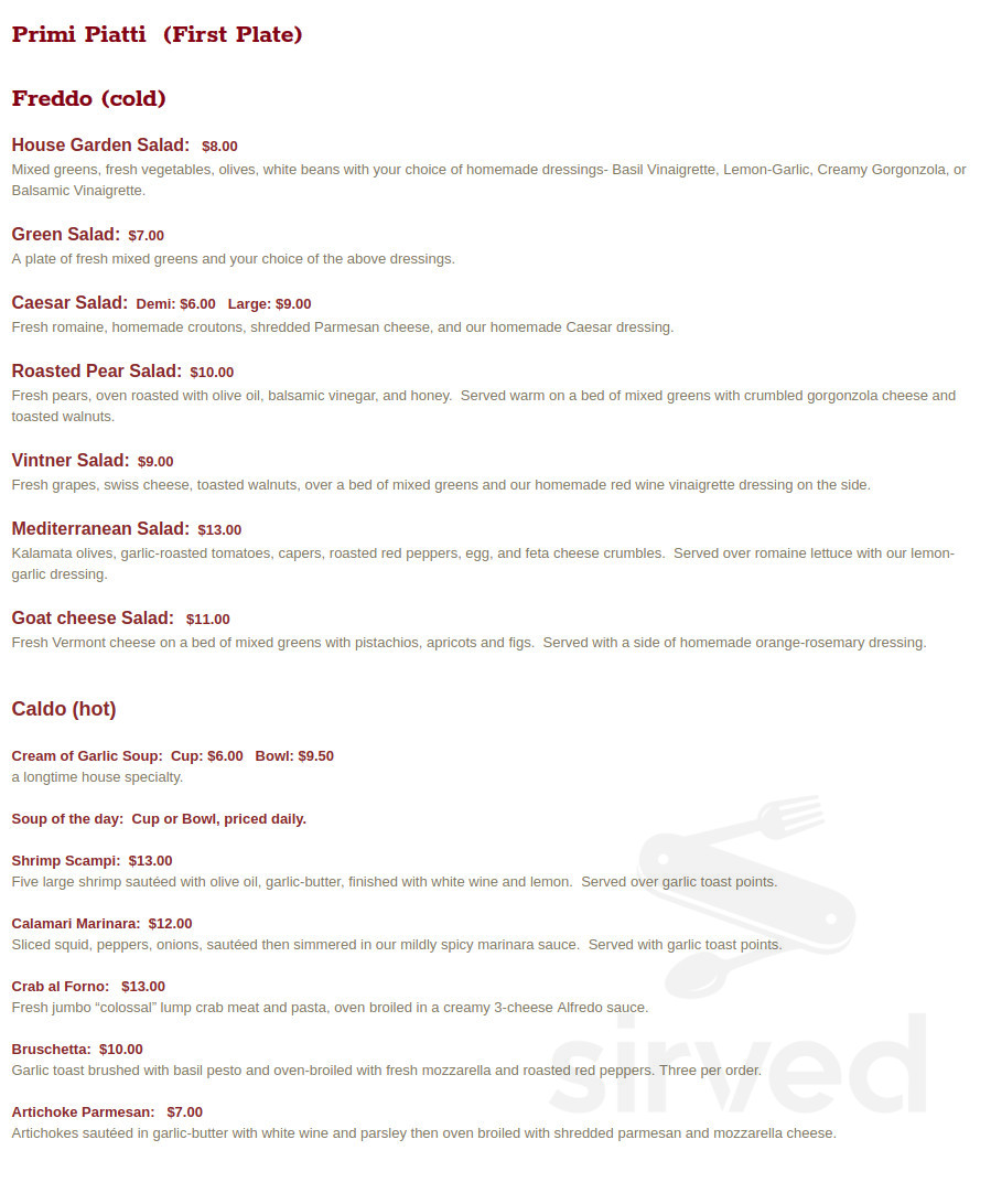Del Rossi's Trattoria menus in Dublin, New Hampshire, United States