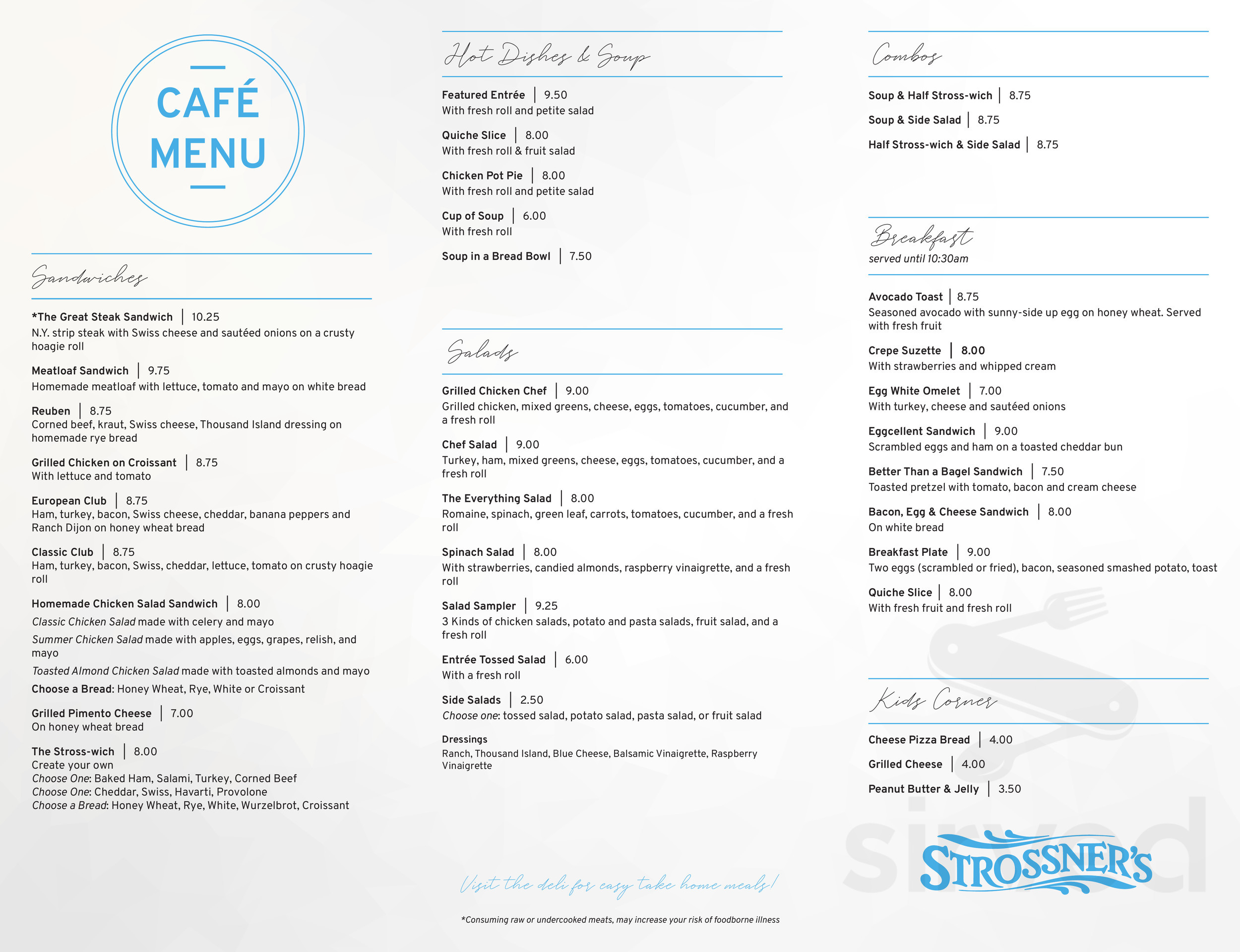 Menu for Strossner's Bakery, Cafe & Deli in Greenville, SC | Sirved