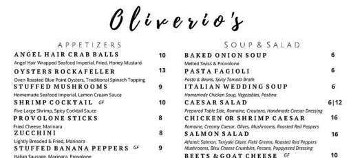 Menu for Oliverio's Ristorante in Bridgeport, WV | Sirved