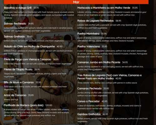 Adega Lounge menu in Newark, New Jersey, USA