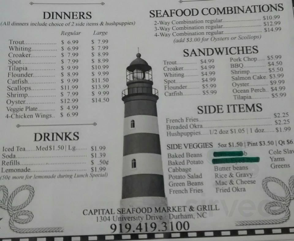 Capital Seafood-Market menu in Raleigh, North Carolina, USA