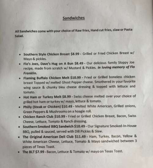 Gadgets of Camden menu in Camden, South Carolina, USA