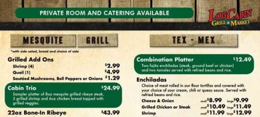 Menu for Log Cabin Grill & Market in Ruston, LA | Sirved