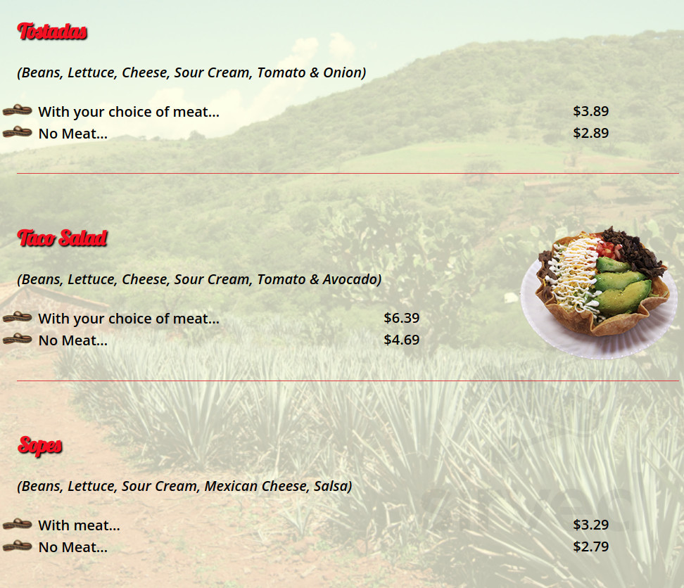 Zapopan Mexican Food menu in Desert Hot Springs, California, USA