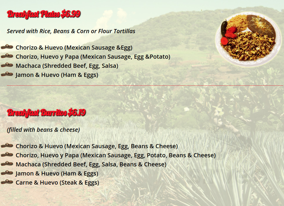 Zapopan Mexican Food menu in Desert Hot Springs, California, USA
