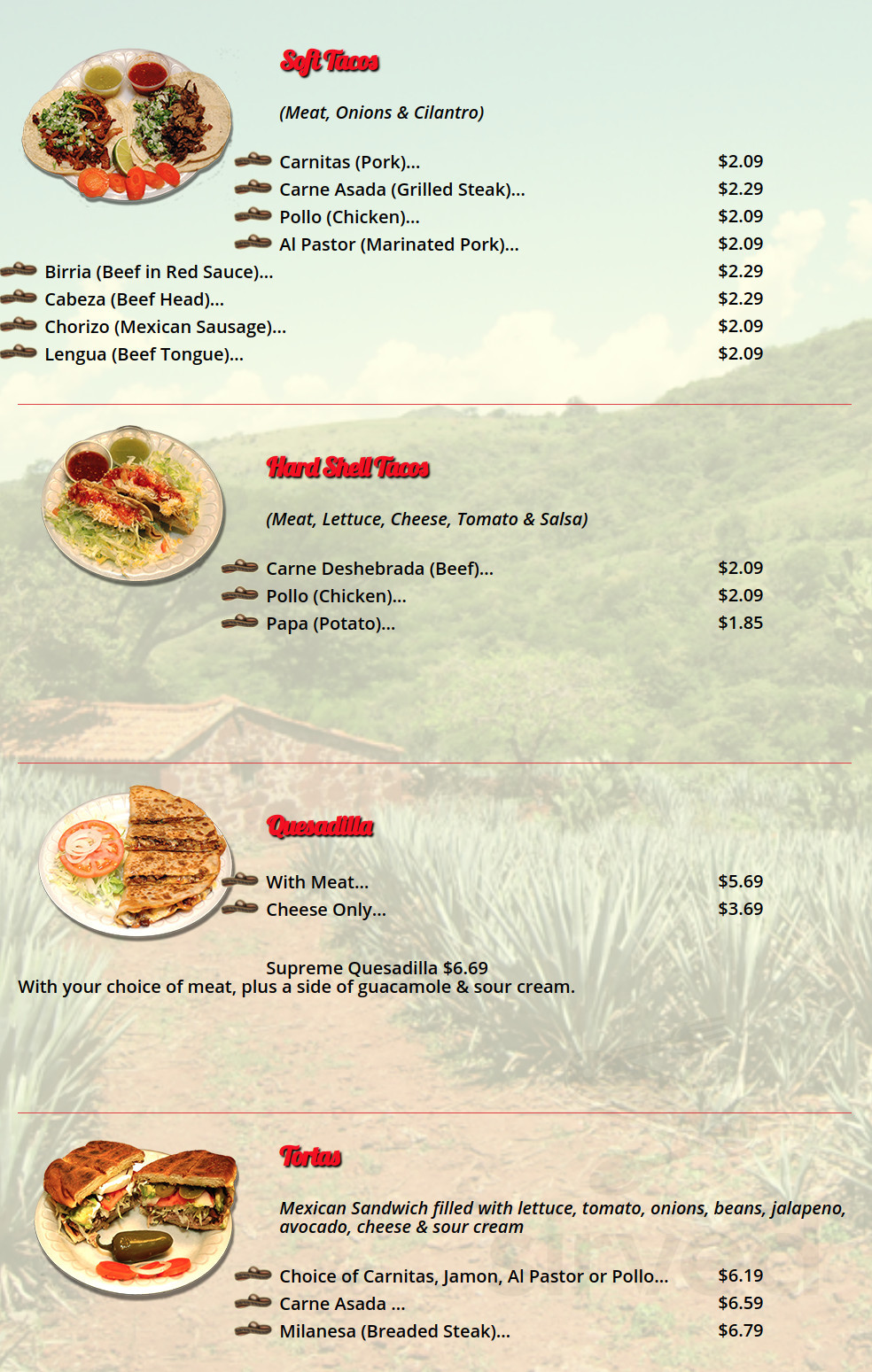 Zapopan Mexican Food menu in Desert Hot Springs, California, USA