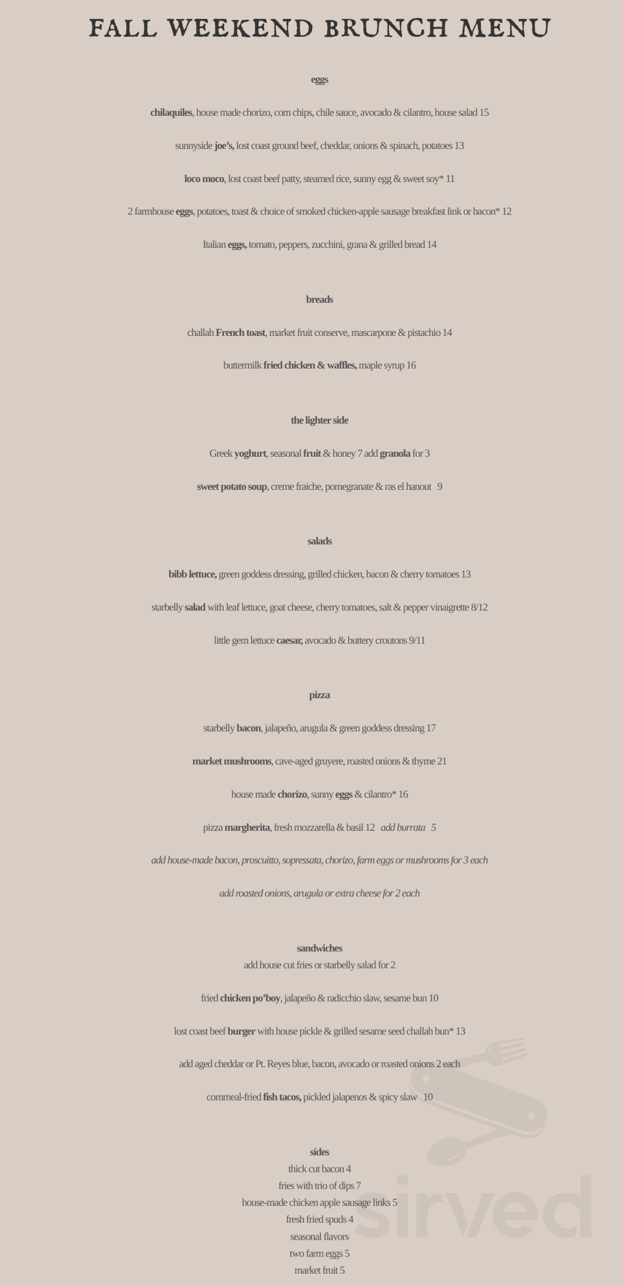 Starbelly menu in San Francisco, California, USA