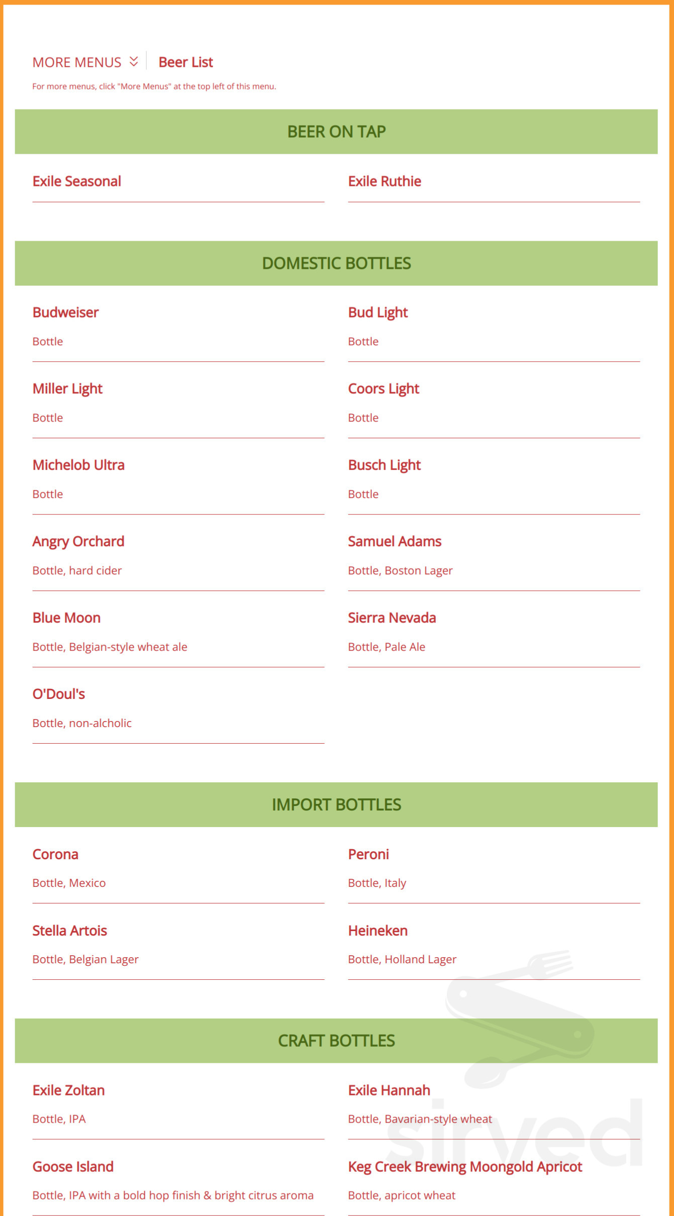 Cafe Baratta's menu in Des Moines, Iowa, USA