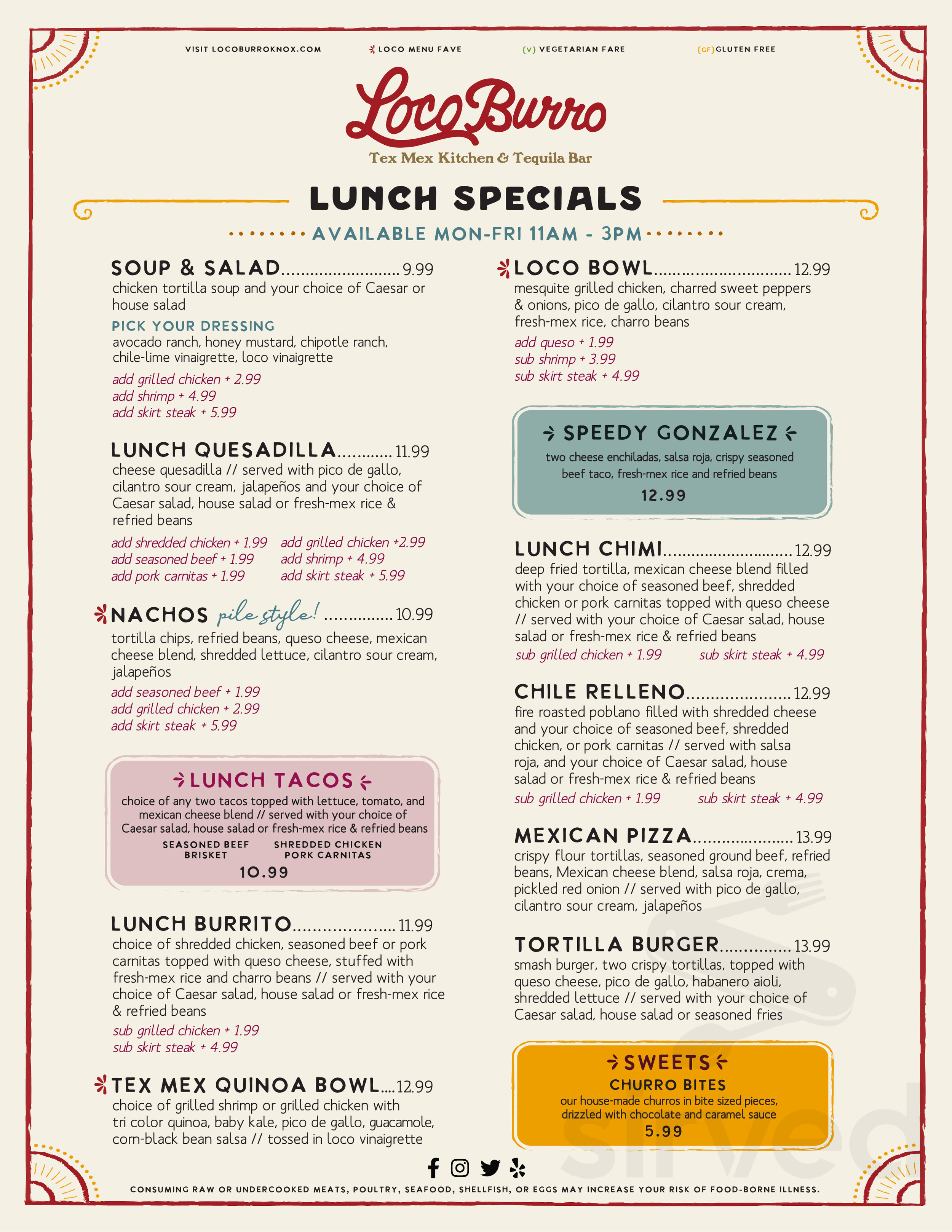 Menu - Knoxville TN's Loco Burro Fresh Mex Cantina and Tequila Bar | Sirved