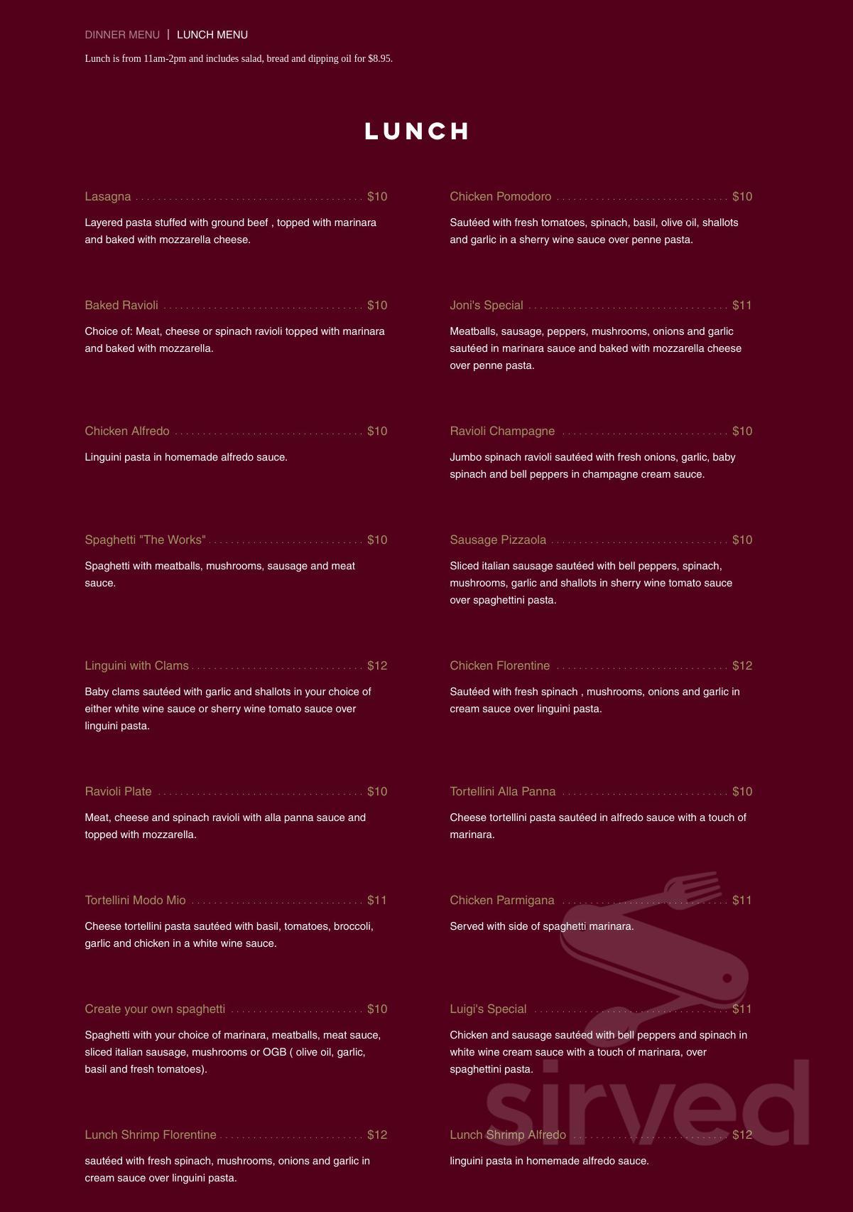 Luigi's menu in Liberty, Missouri, USA