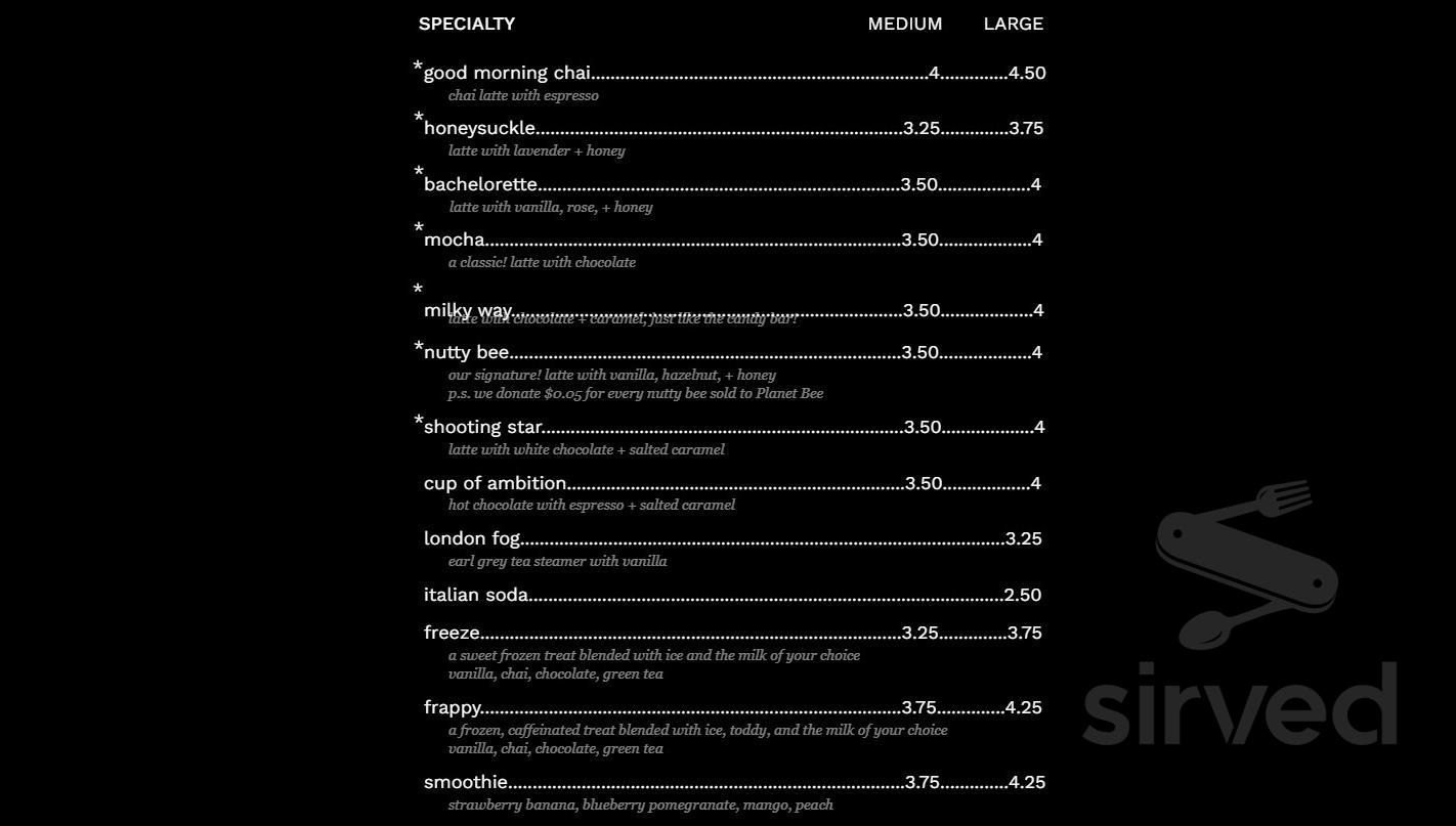 Rice Coffeehouse menu in Houston, Texas, USA