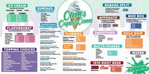 Clem's Cups & Cones menu in Kasson, Minnesota, USA