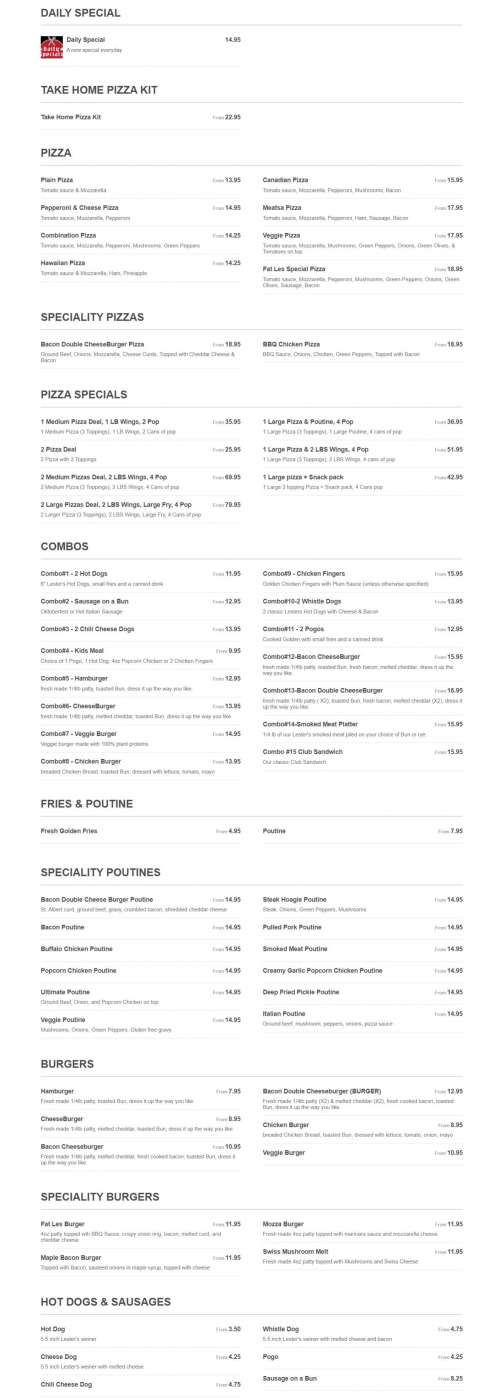 Fat Les's Chip Stand & Pizzeria (Bonville) menu in St Andrews West ...
