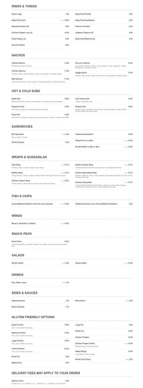 Fat Les's Chip Stand & Pizzeria (Bonville) menu in St Andrews West ...