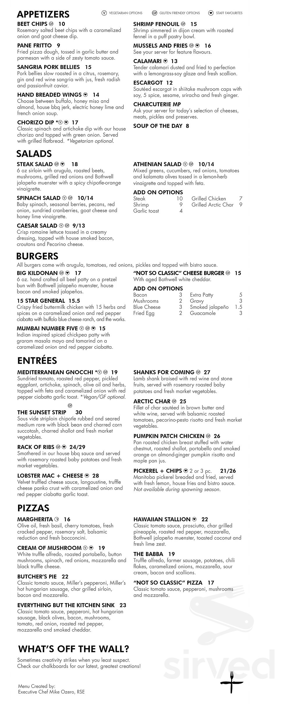 Menu for Rae's Bistro in Winnipeg, MB | Sirved