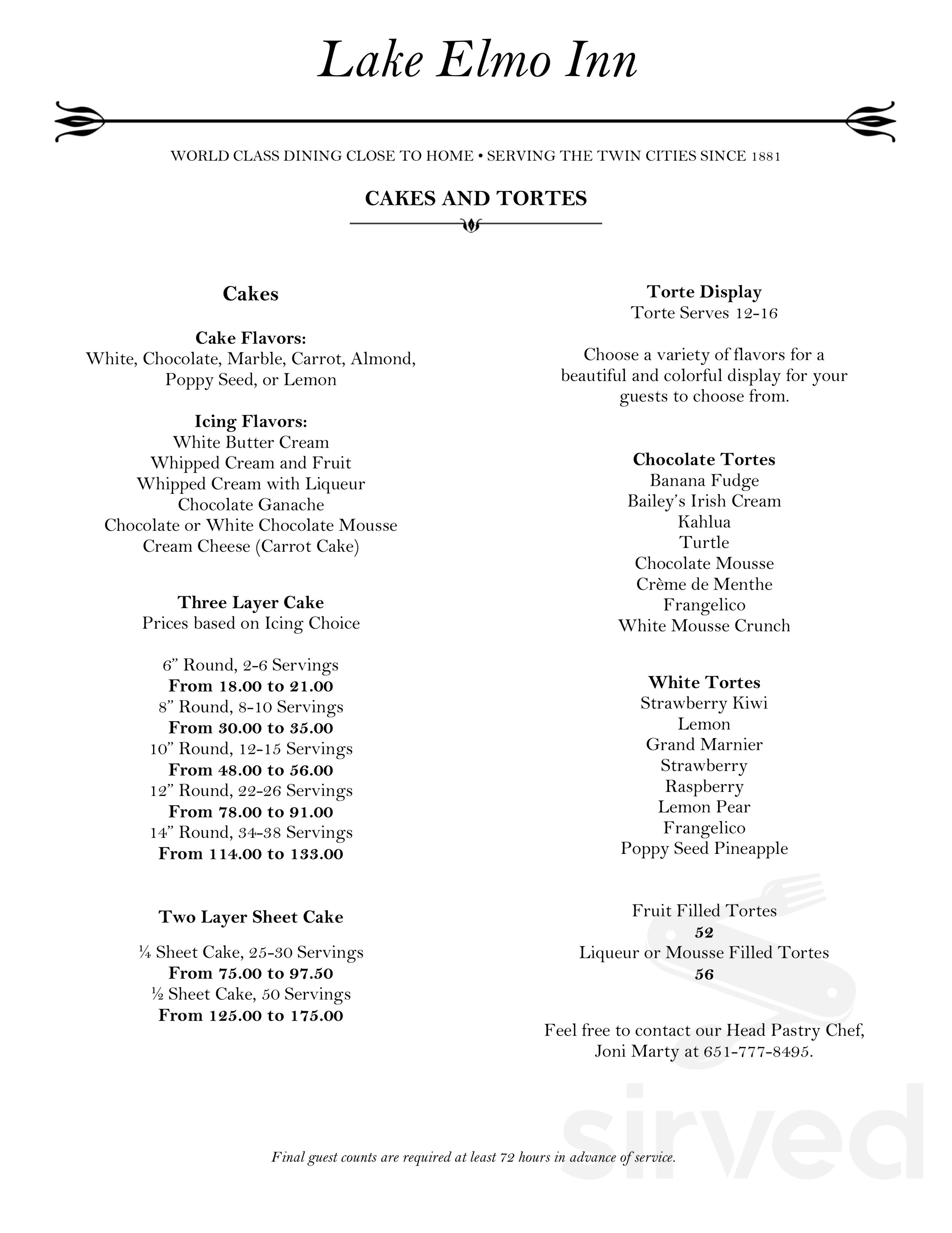 Lake Elmo Inn menus in Lake Elmo, Minnesota, United States