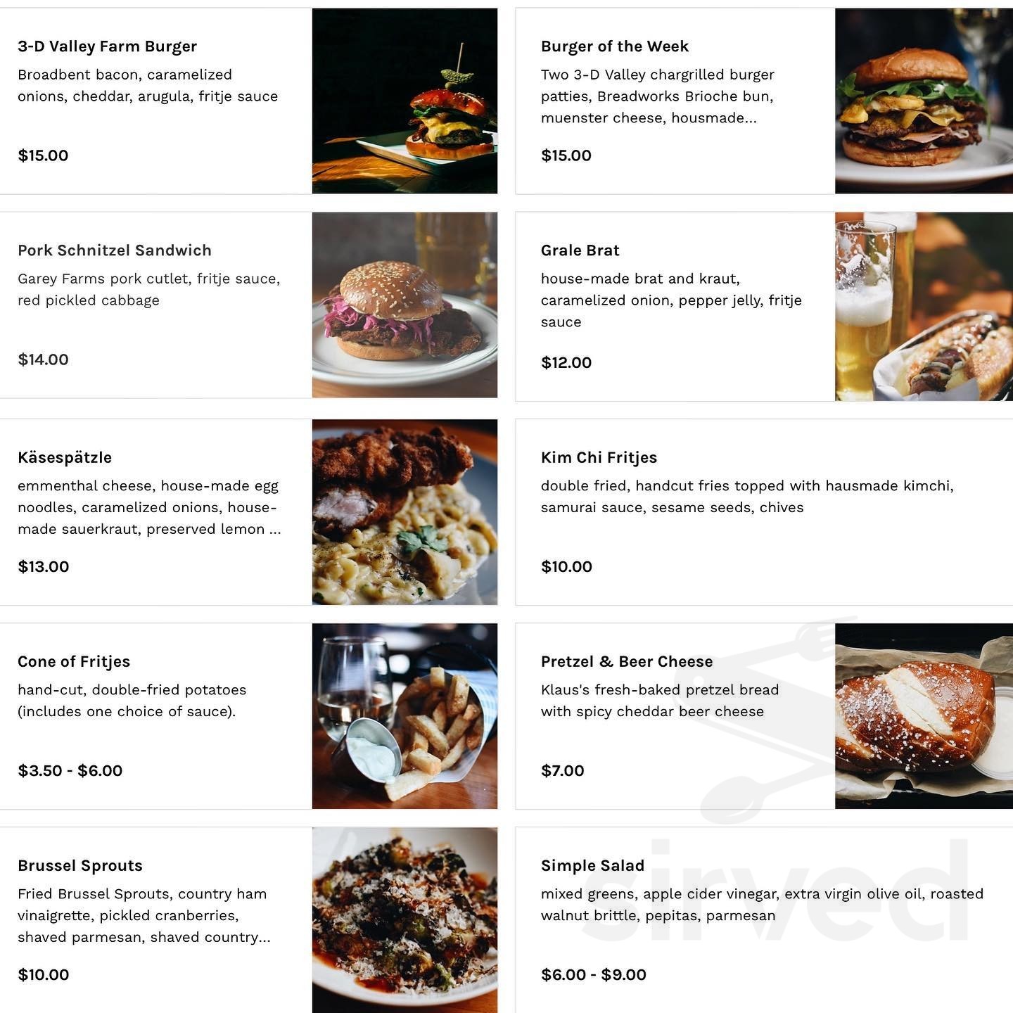 Holy Grale menu in Louisville, Kentucky, USA