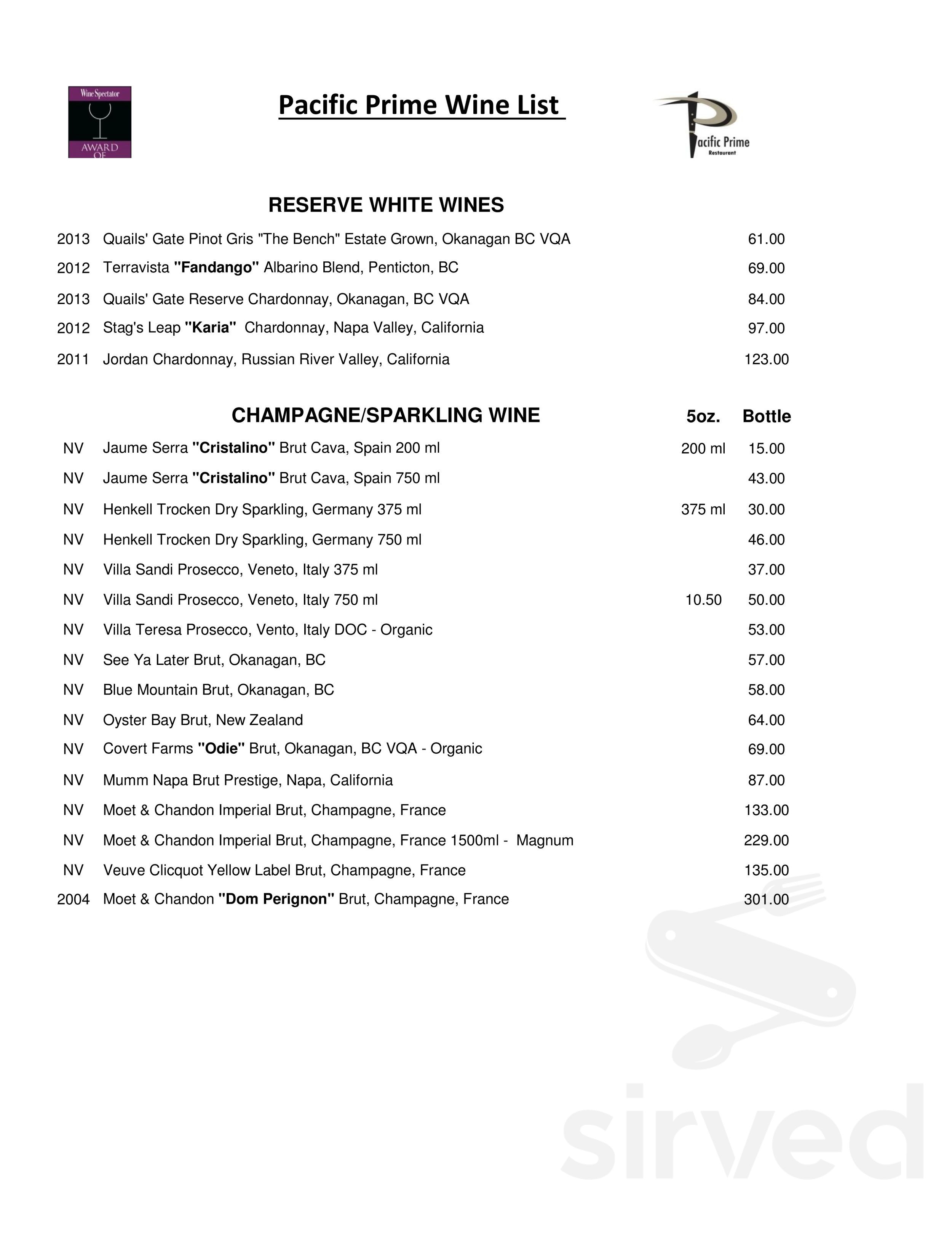 Menu - Parksville BC's Pacific Prime Restaurant at The Beach Club ...