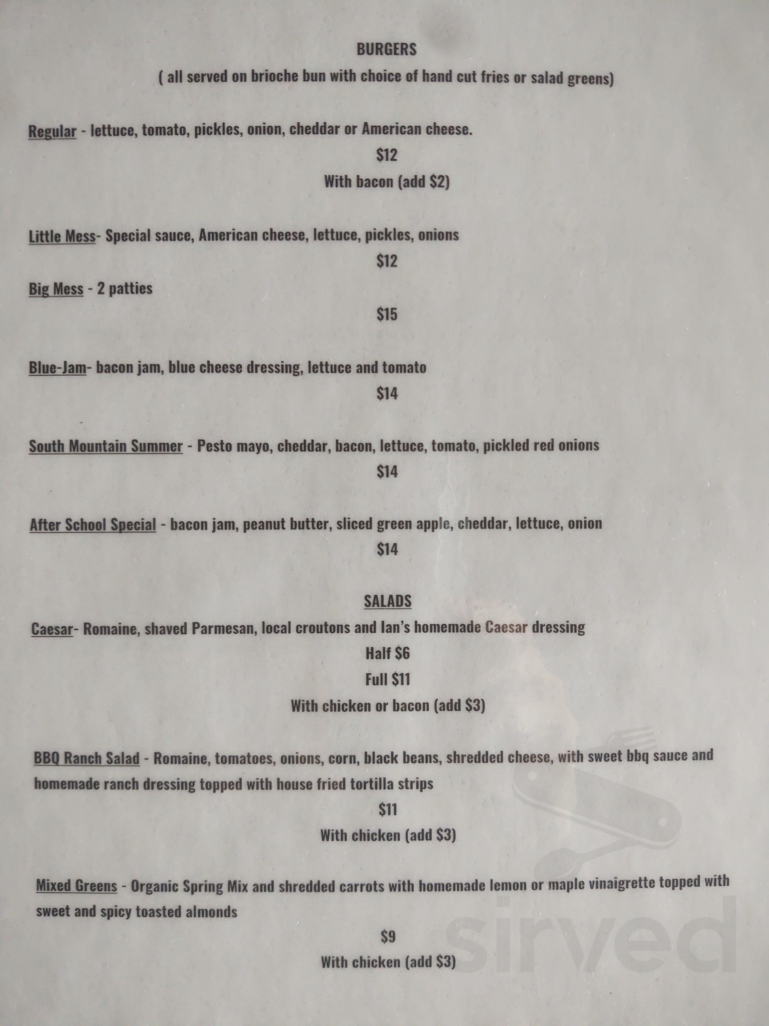 Menu for South Mountain Tavern in Bristol, VT | Sirved