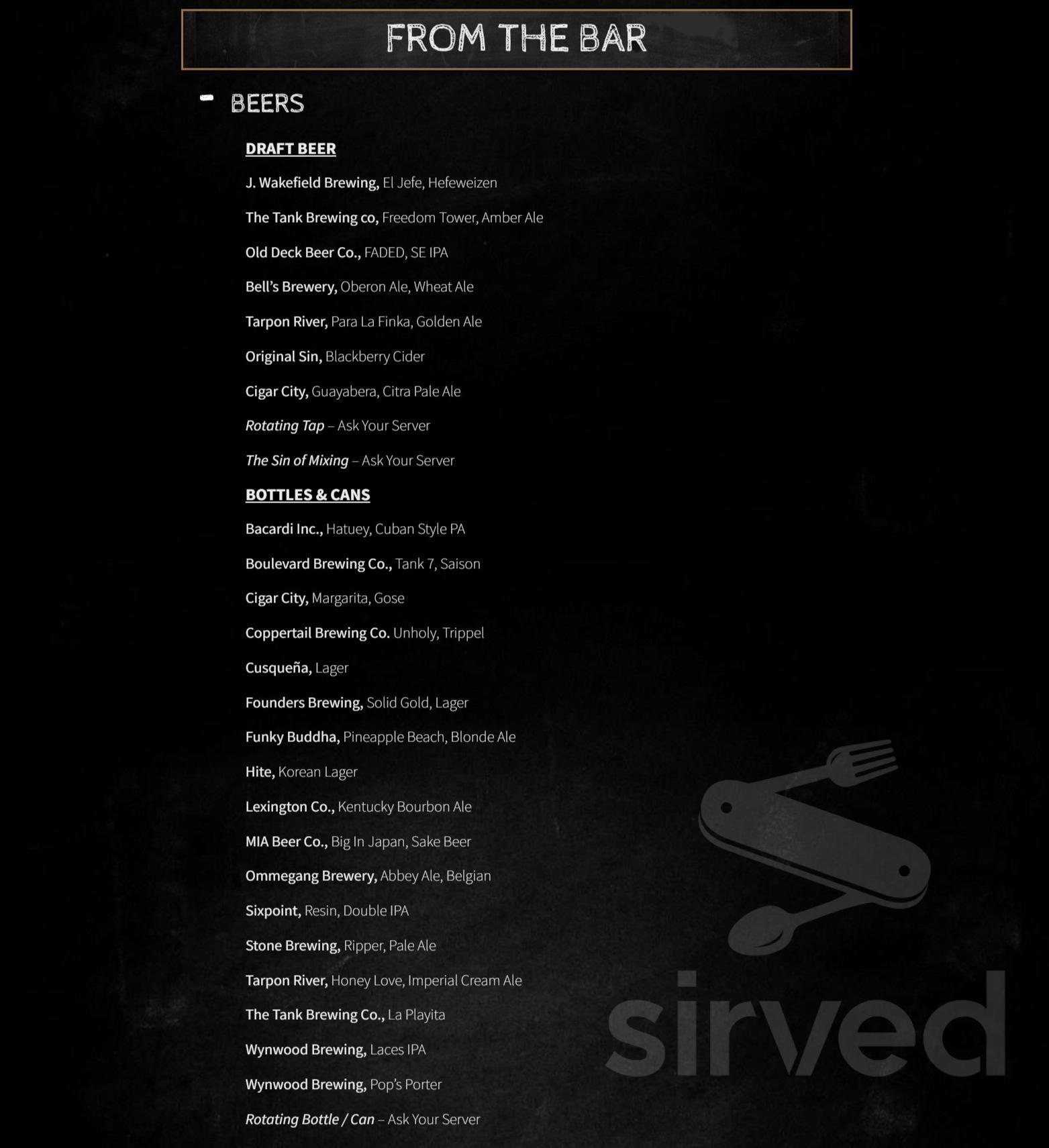 Menu - Miami FL's Finka Table & Tap | Sirved