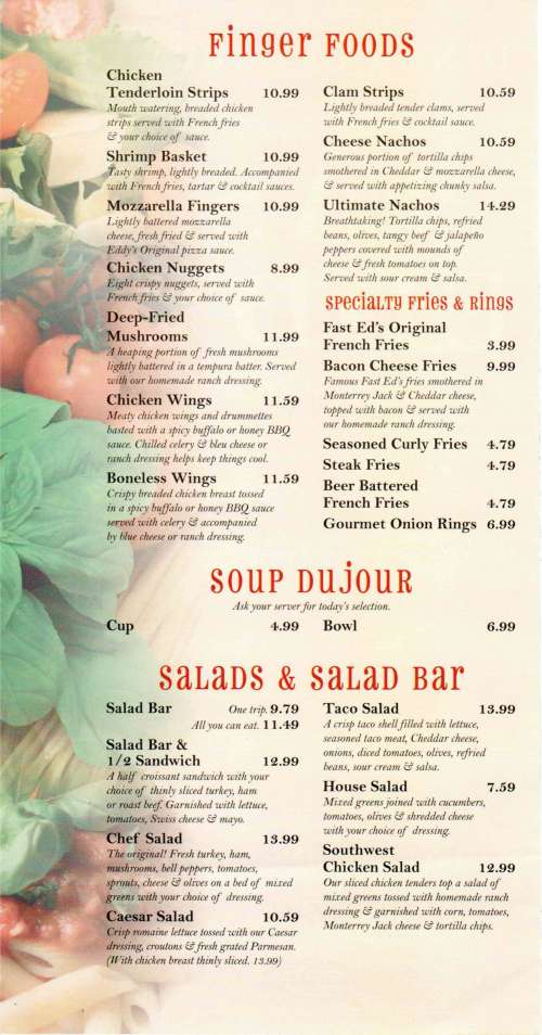 Fast Eddy's Restaurant menu in Tok, Alaska, USA