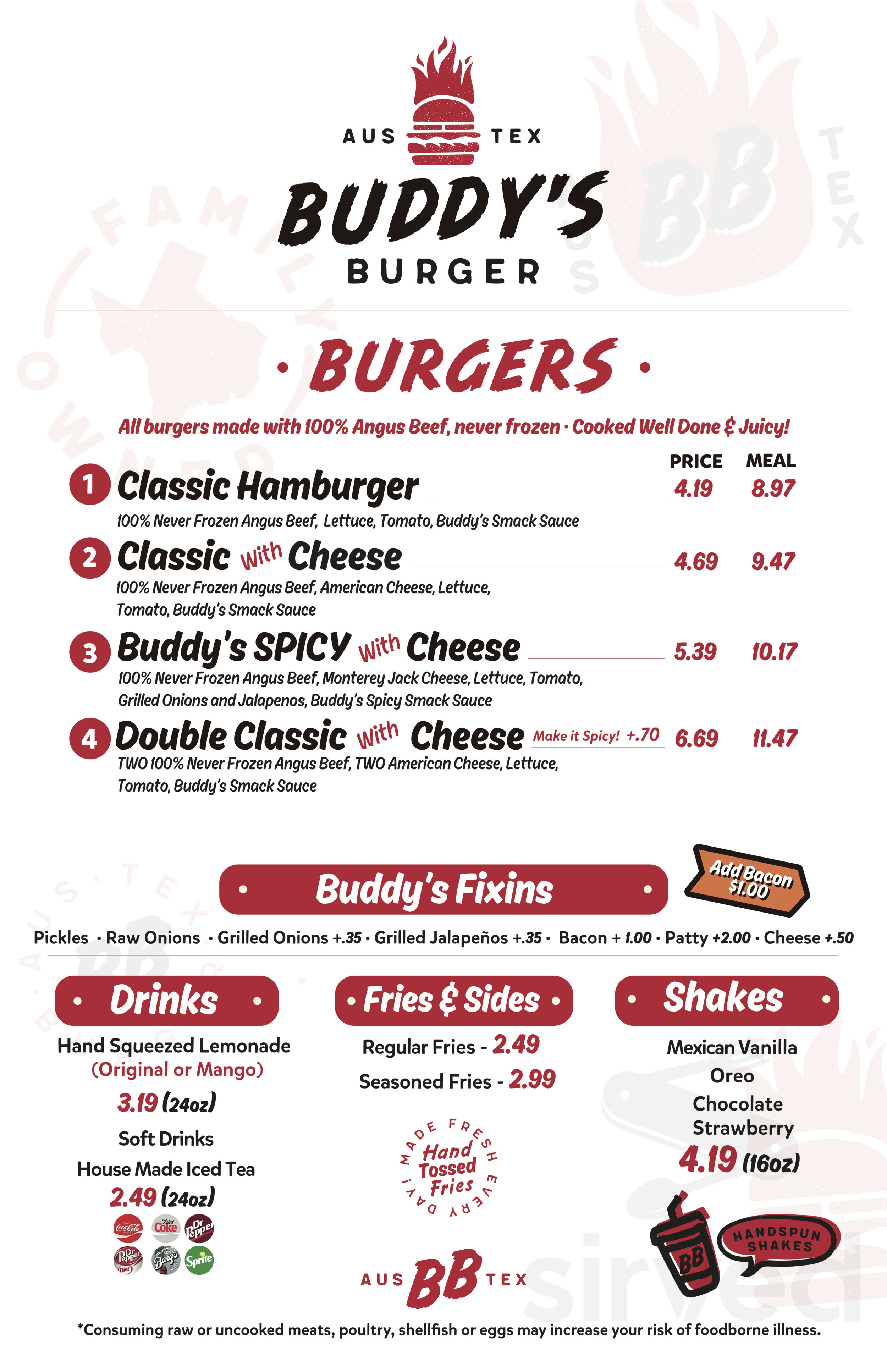 Menu for Buddy's Burger in Austin, TX | Sirved