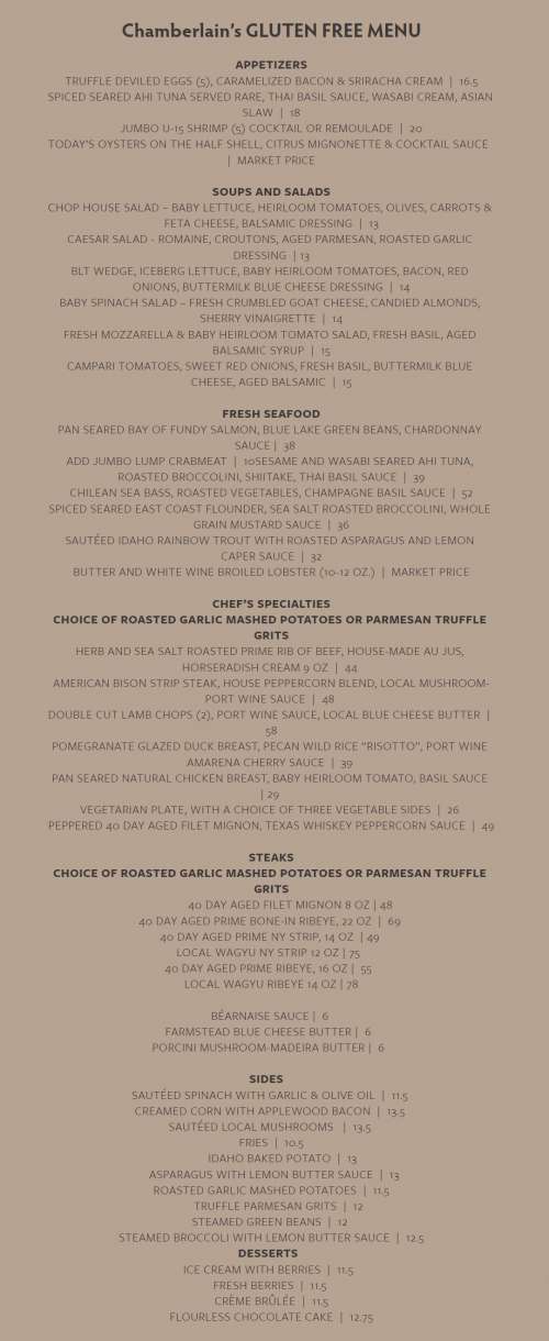 The Cigar Lounge at Chamberlain's Steak and Chop House menu in Dallas ...